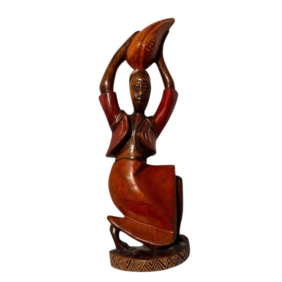 Dining | Vintage Wood Hand Carved African Sculpture Carrying Pitcher ...